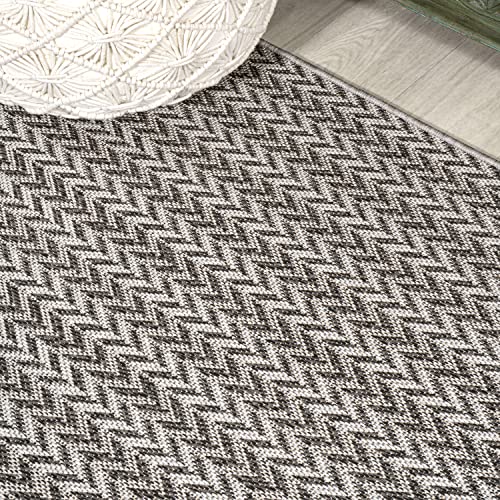 JONATHAN Y SMB206B-4 Chevron Modern Concentric Squares Braided Indoor Outdoor Area-Rug, Farmhouse, Traditional Easy-Clean,Bedroom,Kitchen,Backyard,Patio,Non Shedding, Black/Light Gray, 4 X 6