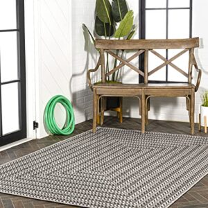 JONATHAN Y SMB206B-4 Chevron Modern Concentric Squares Braided Indoor Outdoor Area-Rug, Farmhouse, Traditional Easy-Clean,Bedroom,Kitchen,Backyard,Patio,Non Shedding, Black/Light Gray, 4 X 6