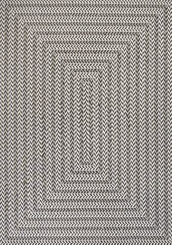 JONATHAN Y SMB206B-4 Chevron Modern Concentric Squares Braided Indoor Outdoor Area-Rug, Farmhouse, Traditional Easy-Clean,Bedroom,Kitchen,Backyard,Patio,Non Shedding, Black/Light Gray, 4 X 6