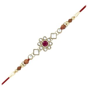 Aheli Kundan Stone Rakhi for Brother with Raksha Bandhan Greeting Card