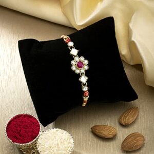 Aheli Kundan Stone Rakhi for Brother with Raksha Bandhan Greeting Card