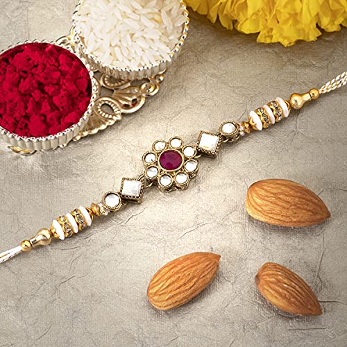 Aheli Kundan Stone Rakhi for Brother with Raksha Bandhan Greeting Card