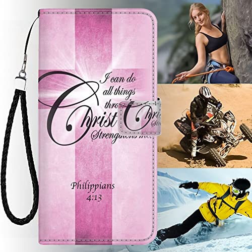 Wallet Case for Samsung Galaxy Note 10+ with Bible Verse Pink Stand Support Wristband Credit Card Slots Side Cash Pocket Magnetic Buckle PU Leather Flip Cover GackCase