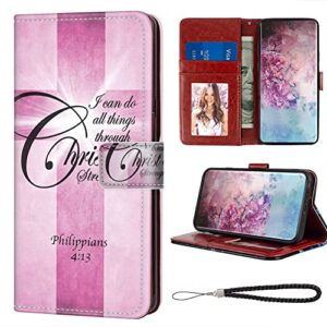 wallet case for samsung galaxy note 10+ with bible verse pink stand support wristband credit card slots side cash pocket magnetic buckle pu leather flip cover gackcase