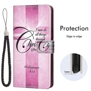 Wallet Case for Samsung Galaxy Note 10+ with Bible Verse Pink Stand Support Wristband Credit Card Slots Side Cash Pocket Magnetic Buckle PU Leather Flip Cover GackCase