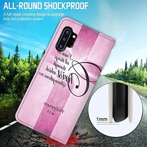 Wallet Case for Samsung Galaxy Note 10+ with Bible Verse Pink Stand Support Wristband Credit Card Slots Side Cash Pocket Magnetic Buckle PU Leather Flip Cover GackCase