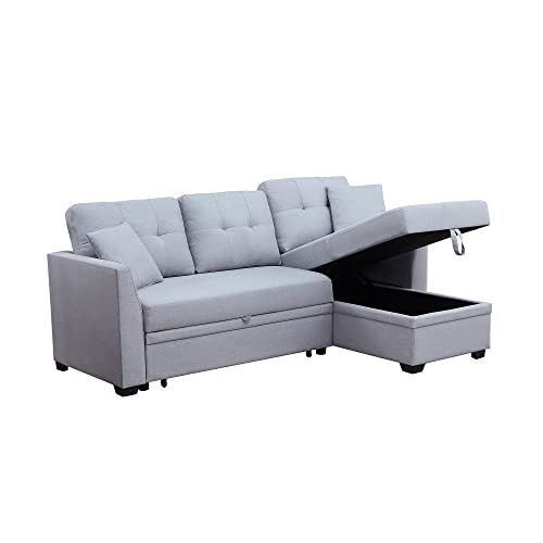 Apartment Sleeper Sofa with Chaise Storage Easy Pull Out Full Sized Bed with Removable Cushions Perfect for Bedroom Livingroom and Office Spaces