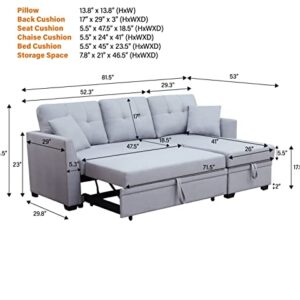 Apartment Sleeper Sofa with Chaise Storage Easy Pull Out Full Sized Bed with Removable Cushions Perfect for Bedroom Livingroom and Office Spaces