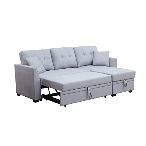 Apartment Sleeper Sofa with Chaise Storage Easy Pull Out Full Sized Bed with Removable Cushions Perfect for Bedroom Livingroom and Office Spaces