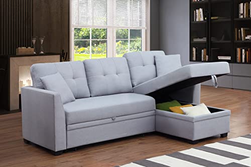 Apartment Sleeper Sofa with Chaise Storage Easy Pull Out Full Sized Bed with Removable Cushions Perfect for Bedroom Livingroom and Office Spaces