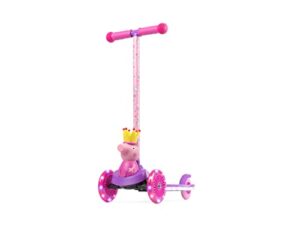 peppa pig kick scooter for kids, self-balancing 3 wheeled light up scooter with extra wide anti-slip deck, rear brake, lean to steer, lightweight design, for kids 3 and up, 75 lb limit