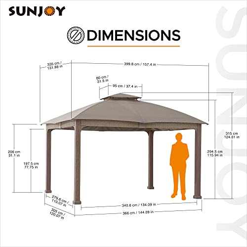 Sunjoy 11 ft. x 13 ft. Gazebo with Sunbrella Shade Fabric Canopy Roof, Outdoor Patio Steel Frame 2-Tier Soft Top Gazebo with All Aluminum Posts,5 Years Non-Fading