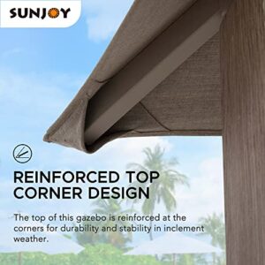 Sunjoy 11 ft. x 13 ft. Gazebo with Sunbrella Shade Fabric Canopy Roof, Outdoor Patio Steel Frame 2-Tier Soft Top Gazebo with All Aluminum Posts,5 Years Non-Fading