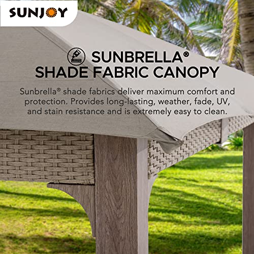 Sunjoy 11 ft. x 13 ft. Gazebo with Sunbrella Shade Fabric Canopy Roof, Outdoor Patio Steel Frame 2-Tier Soft Top Gazebo with All Aluminum Posts,5 Years Non-Fading