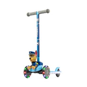 Paw Patrol Chase Kick Scooter for Kids, Self-Balancing 3 Wheeled Light Up Scooter with Extra Wide Anti-Slip Deck, Rear Brake, Lean to Steer, Lightweight Design, for Kids 3 and up, 75 LB Limit