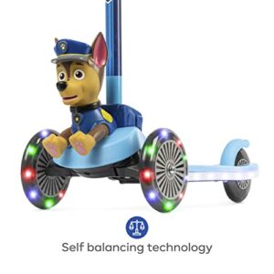 Paw Patrol Chase Kick Scooter for Kids, Self-Balancing 3 Wheeled Light Up Scooter with Extra Wide Anti-Slip Deck, Rear Brake, Lean to Steer, Lightweight Design, for Kids 3 and up, 75 LB Limit