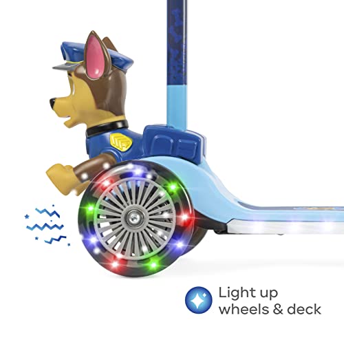 Paw Patrol Chase Kick Scooter for Kids, Self-Balancing 3 Wheeled Light Up Scooter with Extra Wide Anti-Slip Deck, Rear Brake, Lean to Steer, Lightweight Design, for Kids 3 and up, 75 LB Limit