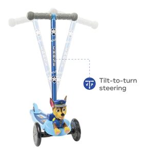 Paw Patrol Chase Kick Scooter for Kids, Self-Balancing 3 Wheeled Light Up Scooter with Extra Wide Anti-Slip Deck, Rear Brake, Lean to Steer, Lightweight Design, for Kids 3 and up, 75 LB Limit