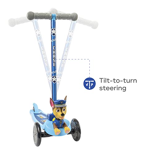 Paw Patrol Chase Kick Scooter for Kids, Self-Balancing 3 Wheeled Light Up Scooter with Extra Wide Anti-Slip Deck, Rear Brake, Lean to Steer, Lightweight Design, for Kids 3 and up, 75 LB Limit