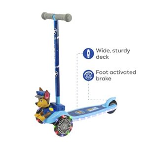 Paw Patrol Chase Kick Scooter for Kids, Self-Balancing 3 Wheeled Light Up Scooter with Extra Wide Anti-Slip Deck, Rear Brake, Lean to Steer, Lightweight Design, for Kids 3 and up, 75 LB Limit