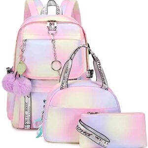 Spotted Tiger School Backpack for Girls Backpack with Lunch Box Aesthetic Backpack for Teen Girl Backpack School Bag Bookbag (Pink)