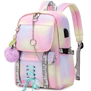 Spotted Tiger School Backpack for Girls Backpack with Lunch Box Aesthetic Backpack for Teen Girl Backpack School Bag Bookbag (Pink)