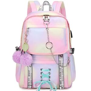 Spotted Tiger School Backpack for Girls Backpack with Lunch Box Aesthetic Backpack for Teen Girl Backpack School Bag Bookbag (Pink)