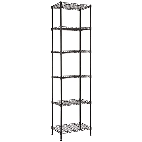 YOHKOH 6 Wire Shelving Steel Storage Rack Adjustable Unit Shelves for Laundry Bathroom Kitchen Pantry Closet 16.7" Width x 62" Height x 11.7" Depth (Black Sand Pattern)