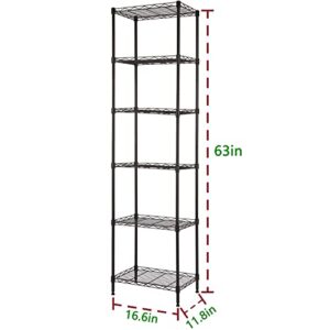 YOHKOH 6 Wire Shelving Steel Storage Rack Adjustable Unit Shelves for Laundry Bathroom Kitchen Pantry Closet 16.7" Width x 62" Height x 11.7" Depth (Black Sand Pattern)