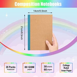 EOOUT 26 Pack A5 Kraft Notebooks, Composition Notebooks, Lined Journals Bulk with Rainbow Spines, 10 Colors, 60 Pages Lined Paper for Kids, Women Girls, School Office Supplies