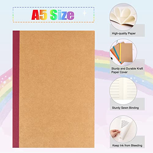 EOOUT 26 Pack A5 Kraft Notebooks, Composition Notebooks, Lined Journals Bulk with Rainbow Spines, 10 Colors, 60 Pages Lined Paper for Kids, Women Girls, School Office Supplies