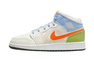 jordan boy's air jordan 1 mid se (big kid) sail/safety orange/psychic blue 6 big kid m