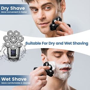 8D Electric Head Shaver for Bald Men, Upgrade 6-in-1 Floating Head Shaver for Mens, Waterproof Wet/Dry Grooming Kit(Silver)