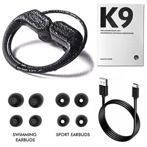 mashine Swimming Headphones, Bluetooth & MP3 Music Player 2 in 1, IPX8 Underwater 3 Meters Waterproof Earphones for Pool, Surfing, Snorkeling, Shower and Running with Shuffle (Not Bone Conduction)