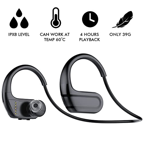 mashine Swimming Headphones, Bluetooth & MP3 Music Player 2 in 1, IPX8 Underwater 3 Meters Waterproof Earphones for Pool, Surfing, Snorkeling, Shower and Running with Shuffle (Not Bone Conduction)