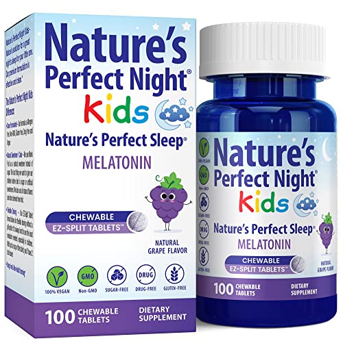 Nature's Perfect Night Kids | Kids Melatonin 1mg | 100 Chewable Tablets | Natural Grape Flavor | Sugar Free | Vegan | Gluten Free | Drug Free | Value Size