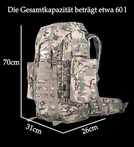 BACKFERRY Large Military Backpack Army Rucksack with Internal Frame Hydration and MOLLE Compatible. Top and Front Load for Wild Camping Backpacking Hiking Bushcraft Adventure 60L