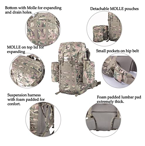 BACKFERRY Large Military Backpack Army Rucksack with Internal Frame Hydration and MOLLE Compatible. Top and Front Load for Wild Camping Backpacking Hiking Bushcraft Adventure 60L