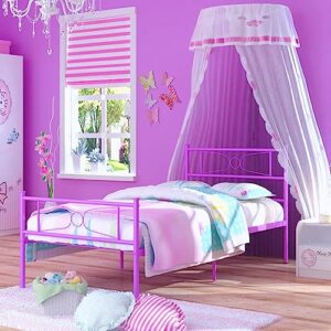 GIME Purple Twin Bed Frames with Storage for Adults Teens, Single Beds Metal Twin Size Beds for Girls, No Box Spring Needed Twin Platform with Headboard for Students