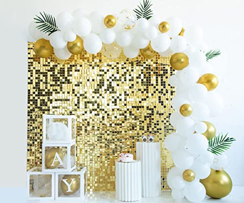 Light Gold Shimmer Wall Backdrop Square Sequin Wall Panel Backdrop Decor for Wedding, Anniversary, Birthday, Party, 12 Panels