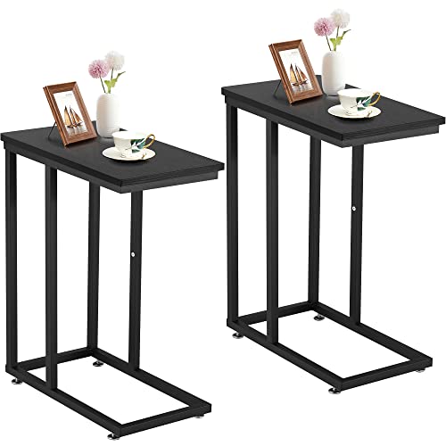 VECELO C Shaped End Side Table for Sofa Couch and Bed Snack TV Tray for Living Room Bedroom, Set of 2, Black Set of 2