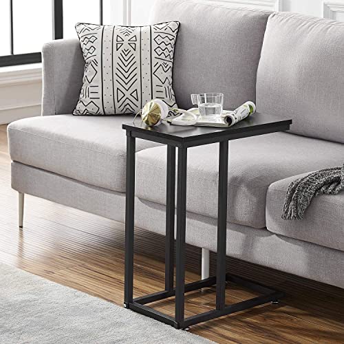 VECELO C Shaped End Side Table for Sofa Couch and Bed Snack TV Tray for Living Room Bedroom, Set of 2, Black Set of 2