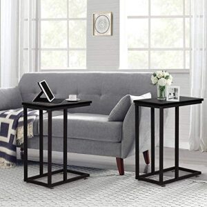 VECELO C Shaped End Side Table for Sofa Couch and Bed Snack TV Tray for Living Room Bedroom, Set of 2, Black Set of 2