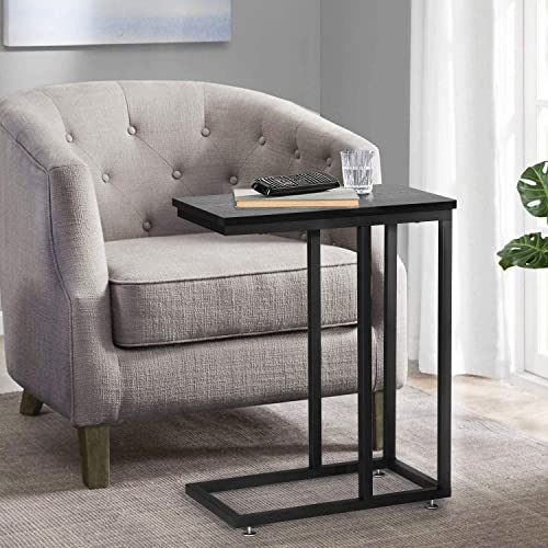 VECELO C Shaped End Side Table for Sofa Couch and Bed Snack TV Tray for Living Room Bedroom, Set of 2, Black Set of 2