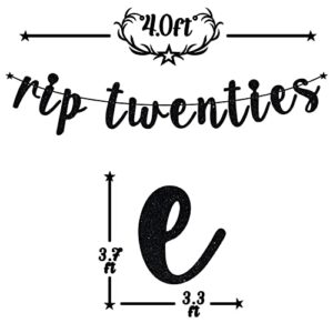 Black Glitter Rip Twenties Banner, Cheers to 30 Years/Funeral for My Youth/Death to My Twenties, Old English 30th Birthday Party Decorations