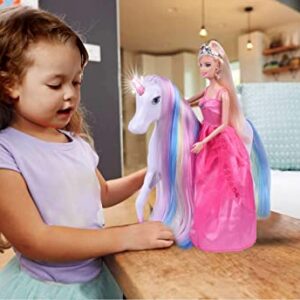 Princess Doll and Magic Light Unicorn Playset, Unicorn Princess Toys Gifts for Girls Kids Aged 3 4 5 6, Present for Christmas, Birthday