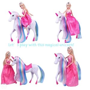 Princess Doll and Magic Light Unicorn Playset, Unicorn Princess Toys Gifts for Girls Kids Aged 3 4 5 6, Present for Christmas, Birthday