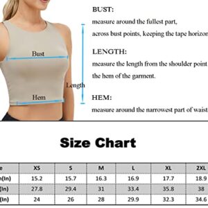 Women's High Neck Crop Top Sleeveless Racer Back Basic Workout Tank Tops Shirt White XL