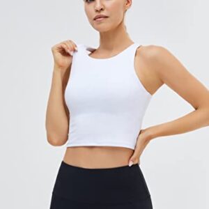 Women's High Neck Crop Top Sleeveless Racer Back Basic Workout Tank Tops Shirt White XL