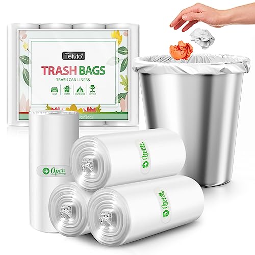 1.6 Gallon 220 Counts Strong Trash Bags Garbage Bags, Bathroom Trash Can Bin Liners, Small Plastic Bags for home office kitchen, Clear